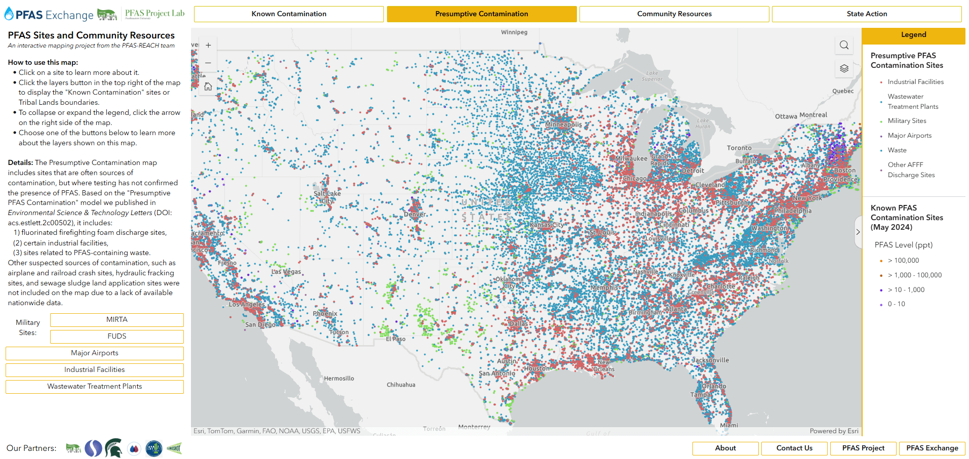 Mapa de contaminación - PFAS Exchange